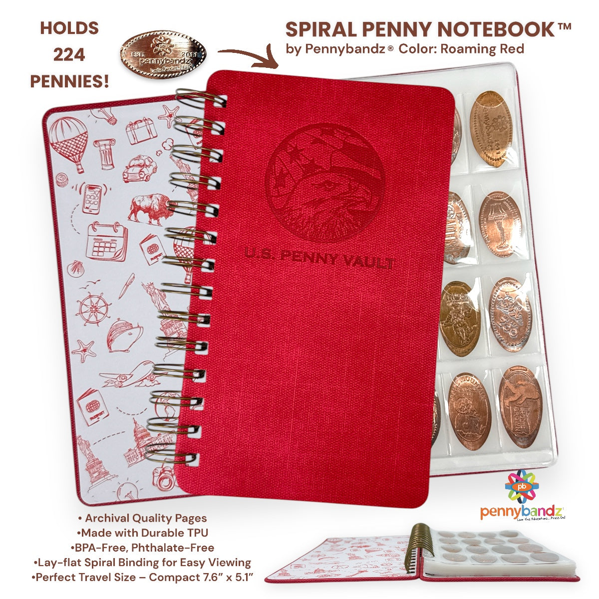 Spiral Penny Notebook™ by Pennybandz® - Holds 224 pressed pennies ...